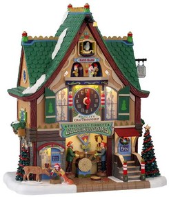 Vánoční dekorace Lemax / lesní chata s hodinami / 27,7 x 24,4 x 15 cm / adaptér / polyresin