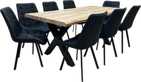 Vikio Jídelní set pro 8 osob 180x90 cm dub, černá broušená kůže VJS118-81C
