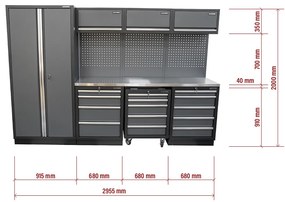 AKČNÍ SET Sestava 7 ks dílenského nábytku SET-CA01030 s nerezovou pracovní deskou MB-TGW80S