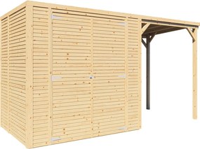 Bertilo Dřevěný domek na nářadí Box 2 Plus s přístavbou, přírodní, 373 x 157 cm