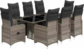 9dílný zahradní bistro set s poduškami šedý polyratan 3277172