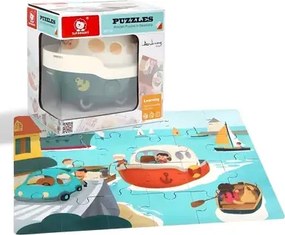 TOP BRIGHT Dřevěné puzzle s hračkou Loď / 24 dílků