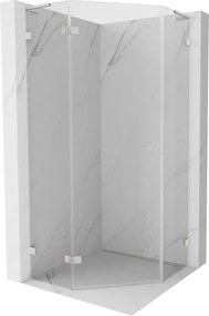 Mexen Lunar, L pětiúhelníkový sprchový kout naklápěcí doleva 90 x 90 cm, 8mm čiré sklo, ocelový profil, 831L-090L-090P-97-00-L