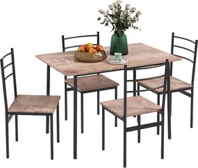 HOMCOM 5-dílná sestava jídelního stolu a židlí šetřící prostor s obdélníkovým stolem 110x70x75 cm a 4 moderními židlemi 40x43x86 cm, MDF a ocel, hnědá