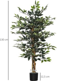 Umělý fikus HOMCOM s kmeny 130 cm s květináči a 702 realistickými listy pro domácí dekoraci obývacího pokoje a ložnice Ø15x130 cm Zelený