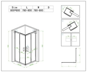 BPS-koupelny Čtvercový sprchový kout HYD-SK93A 80x80 chrom/transparent + vanička HYD-SSV-SXL02A černá