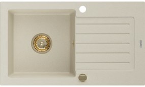 Mexen Pablo 1-miskový granitový dřez s odkapávačem 752 x 436 mm, Béžová, sifon Zlatá - 6510751010-69-G