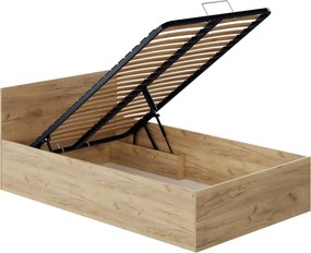 Postel s kovovým roštem a úložným prostorem, 120x200, dub artisan, DOLI