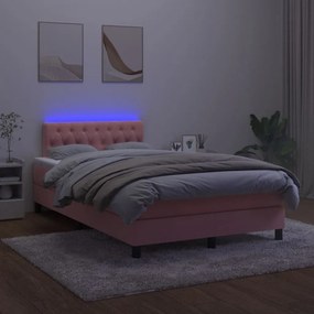 Box spring postel s matrací a LED růžová 120 x 190 cm samet 3270176