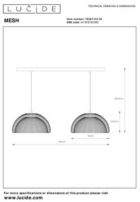 Lucide 78387/02/30 závěsné svítidlo Mesh černé, 2xE27, 106cm