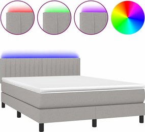 Box spring postel s matrací a LED světle šedá 140x200 cm textil 3133317