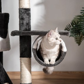 PawHut Stropní Škrabadlo pro Kočky s Nastavitelnou Výškou 240-260 cm, Víceúrovňový Kočičí Stromeček se Sheltry, Hammocky, Schody a Sisalovými Lany, T…