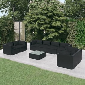 vidaXL 9dílná zahradní sedací souprava s poduškami polyratan [3102287] Barva: Černá
