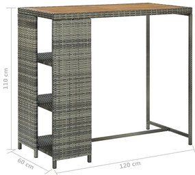 vidaXL Marketos Barový stolek s úložným regálem šedý 120x60x110 cm polyratan