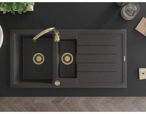 Mexen Andres, granitový dřez 1000x500x200 mm, 1,5-komorový, černá skvrnitá se zlatým sifonem, 6515101510-76-G
