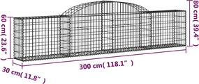 Klenuté gabionové koše 4 ks 300x30x60/80 cm pozinkované železo 3146487