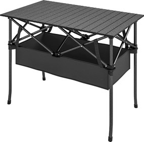 Skládací kempingový stůl Outsunny, 93 x 55 x 68 cm, rolovací hliník s úložnou sítí, kovový rám, černý | Aosom