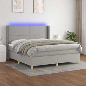 Box spring postel s matrací a LED světle šedá 160x200 cm textil,  3138805