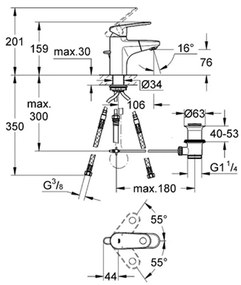 Grohe Europlus - Páková umyvadlová baterie s odtokovou garniturou, chrom 33155002