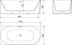Mexen Gia, volně stojící rohová vana, drážkovaná, levá, 170 x 80 cm, černá matná, grafitová matná, 52701708071L-95