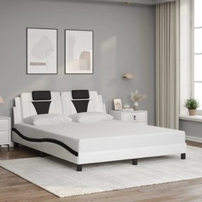 Rám Postele S Čelem Bílý A Černý 160 X 200 Cm Umělá Kůže