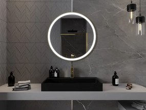 Mexen Esso koupelnové zrcadlo osvětlené, kulaté 80 cm, LED 6000K, proti zamlžení, zlatý rám - 9825-080-080-611-50