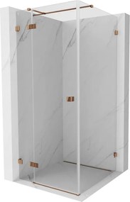 Mexen Lunar T, sklápěcí sprchový kout levý 110 x 110 cm, 8mm čiré sklo, profil růžové zlato, 834T-110-110-60-00-L