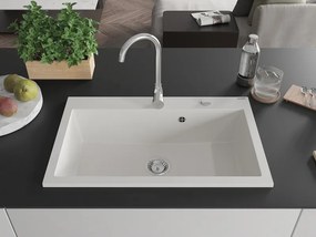 Mexen Elix granitový dřez 1-komorový 800 x 500 mm, bílý, sifon chrom - 6527801005-20