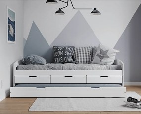 Postel s výsuvnou přistýlkou, bílá, masiv, 90x200, MARINELLA NEW