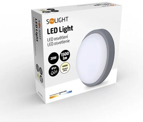 Solight LED venkovní osvětlení kulaté, 20W, 1500lm, 4000K, IP54, 20cm, šedá barva