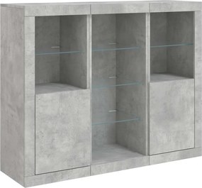 Příborníky s LED osvětlením 3 ks betonově šedé kompozitní dřevo 3209124