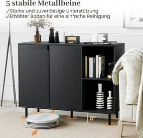 Costway Dřevěný příborník s 4 přihrádkami a 2 dvířky