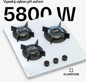 Klarstein Plynová varná deska Goldflame | 3 hořáky s elektrickým zapalováním | zemní plyn a LPG | 5800 W | 45 cm