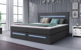Boxspring postel SEJOUR s úložným prostorem a LED, látka Velikost postele: 120 × 200 cm, Barva látky: Béžová látka, Výběr matrace: Oboustranná…