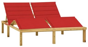 Dvojité lehátko s červenými poduškami impregnovaná borovice,  3065900