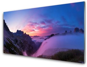 Obraz na skle Mlha Hory Východ Slunce 140x70 cm