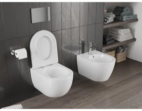 Mexen Carmen, závěsná WC mísa 490x365x340 mm, Rimless Tornádo + SLIM WC sedátko z duroplastu, bílá lesklá, 30880500