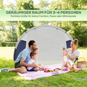 Outsunny Lehký Vzdušný Stan pro Kempování ve Tvaru Dómu pro 3/4 Osoby s Zipem a Taškou Oxford 320 x 240 x 130 cm Tmavě Modrá Světle Šedá