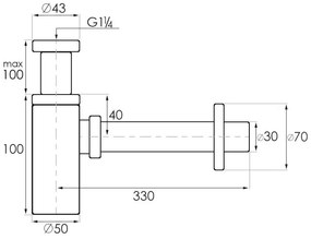 Erga Erga, umyvadlový lahvový sifon + odtoková zátka ClickClack bez přepadu, černá matná, ERG-YKA-BK.SYPOP-14-BLK