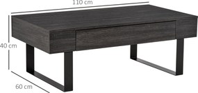 Konferenční stolek HOMCOM se zásuvkou a policemi, robustní ocelový rám, snadná montáž, moderní design do obývacího pokoje | Aosom.de