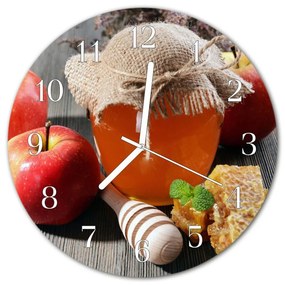 Nástenné skleněné hodiny Medové jablko fi 30 cm