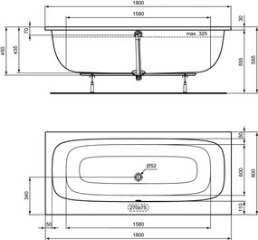 Ideal Standard i.life - Obdélníková vana DUO 180x80 cm, bílá T476401