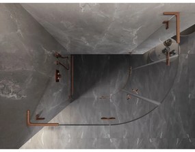 Mexen Lunar, L půlkruhový sprchový kout naklápěcí doleva 100 x 70 cm, 8mm čiré sklo, profil měděná matná, 833L-100L-070P-65-00