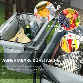 Skládací vozík Outsunny s chladící taškou, plážový vozík s nastavitelnou rukojetí, zahradní vozík do 100 kg nosnost, Oxford, tmavě šedý