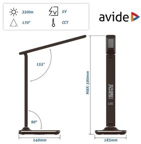 Kožená stmívatelná LED stolní lampa s displejem 6W 350lm, měnitelná barva světla, hnědá