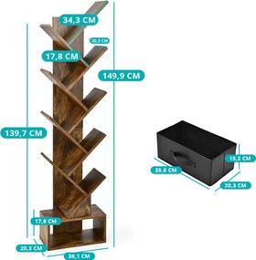 10-patrová knihovna v hnědé barvě