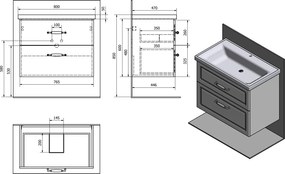 Aqualine FAVOLO 76,5 x 60 x 44,6 cm FV280 umyvadlová skříňka bílá mat