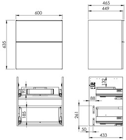 Elita Look, skříňka pod umyvadlo 60x45x64 mm 2S PDW, bílá lesklá, ELT-167077