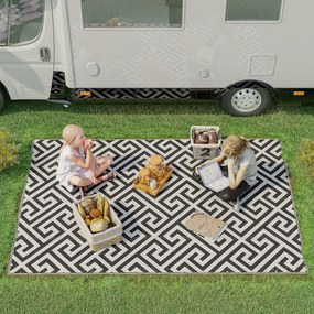 Outsunny Outdoor Koberec, Plastový Koberec s Obratným Designem, Voděodolný Balkónový Koberec pro Terasu, Kempování, Černá+Bílá, 152 x 243 cm | Aosom