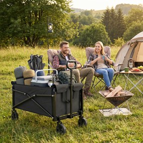 80L festivalový vozík na kolečkách, kompaktní skládací zahradní vozík s nastavitelnou rukojetí, černý